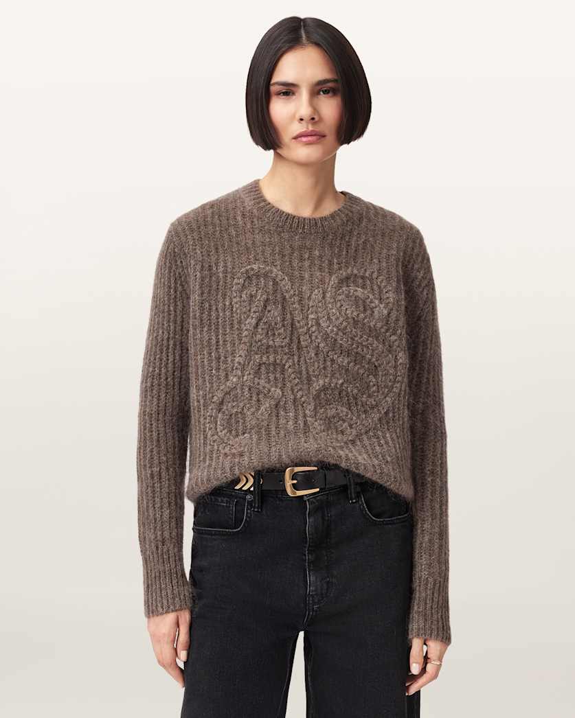 Chain AllSaints Embroidered Jumper WOLF BROWN | ALLSAINTS